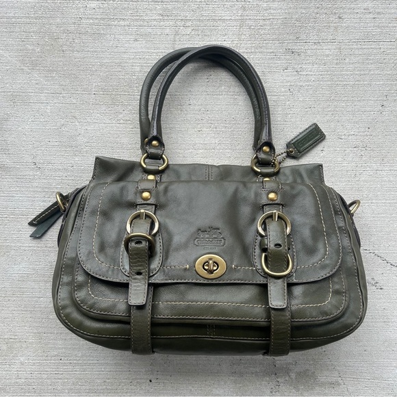 Coach | Bags | Vintage Coach Green Leather Satchel With Signature ...